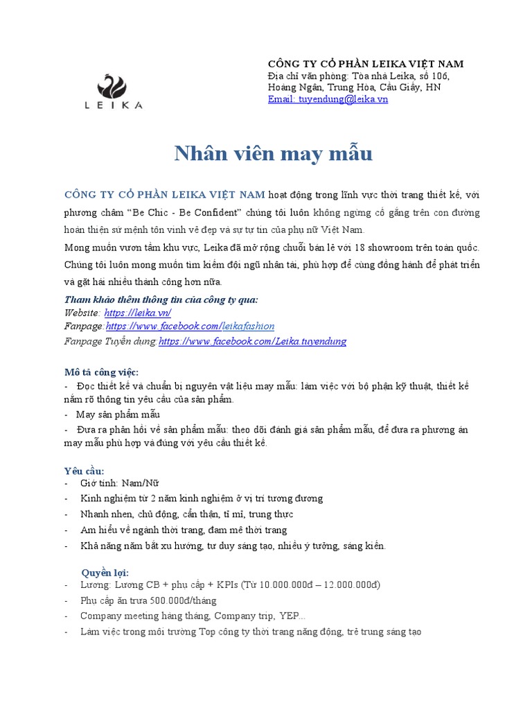 Leika Jd Nhân Viên May Mẫu | PDF