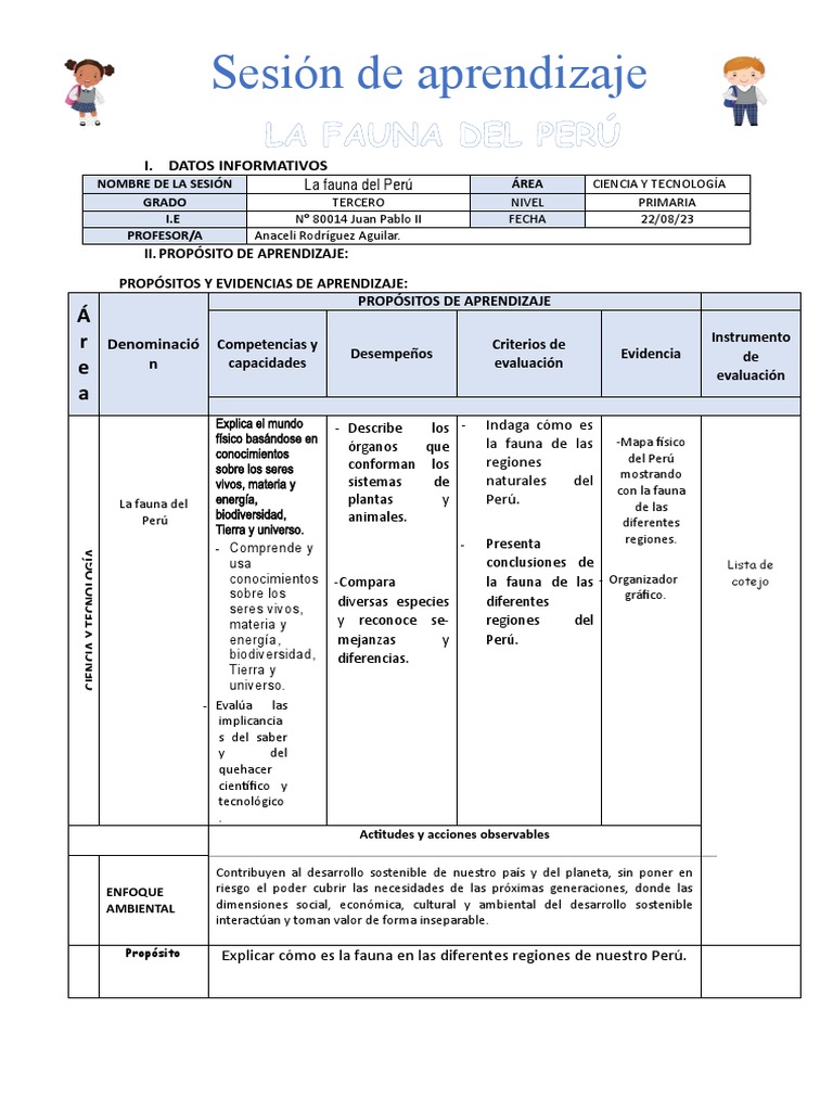 Sesión Fauna Del Perú | PDF | Aprendizaje | Evaluación