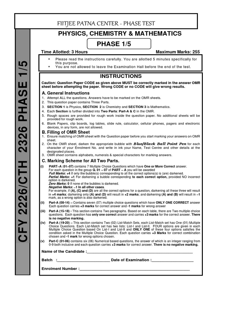 CTH 2326 IITJEE Pattern Phase Test 1 | PDF