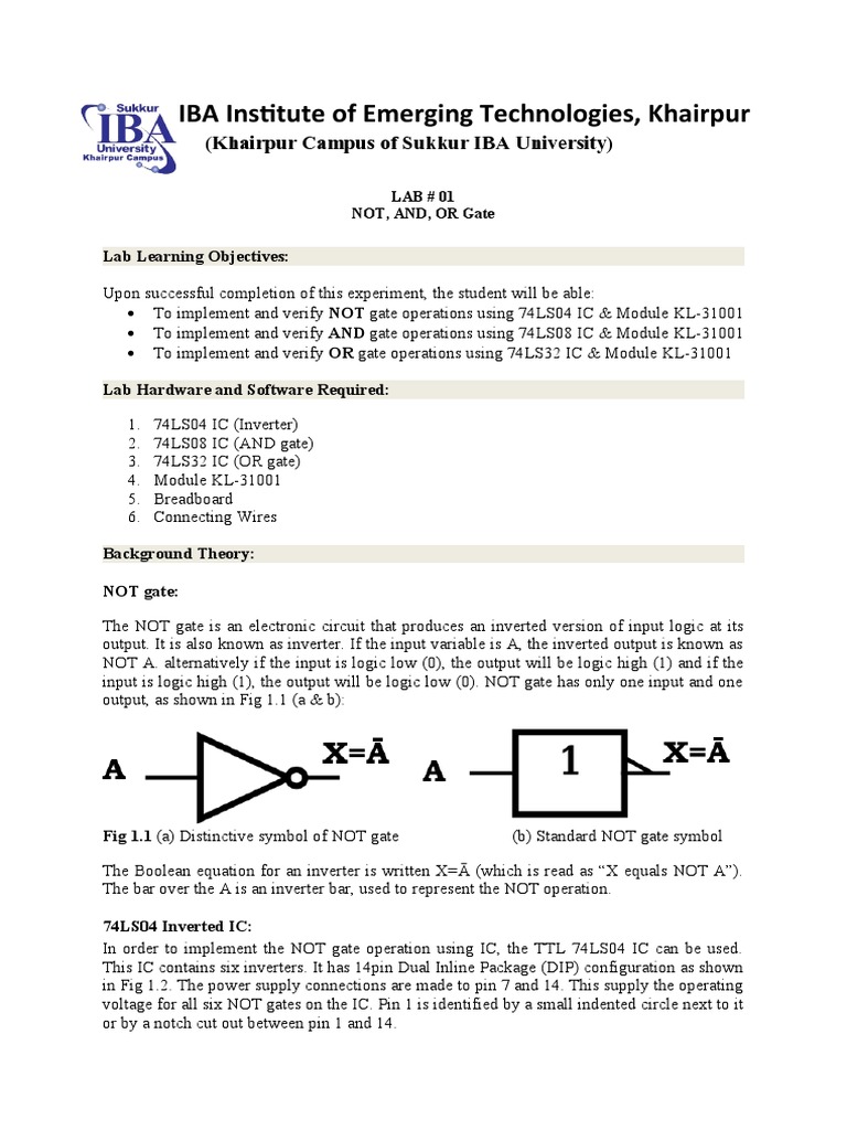 Lab 01 Fall23 | PDF | Logic Gate | Electrical Engineering