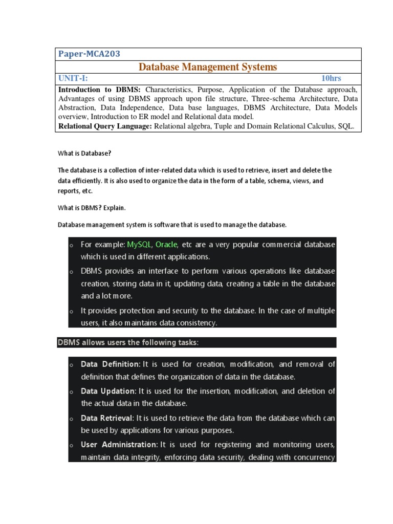 Database Unit1 Notes For Reference | PDF | Databases | Relational Model Database Unit1 Notes For Reference | PDF | Databases | Relational Model