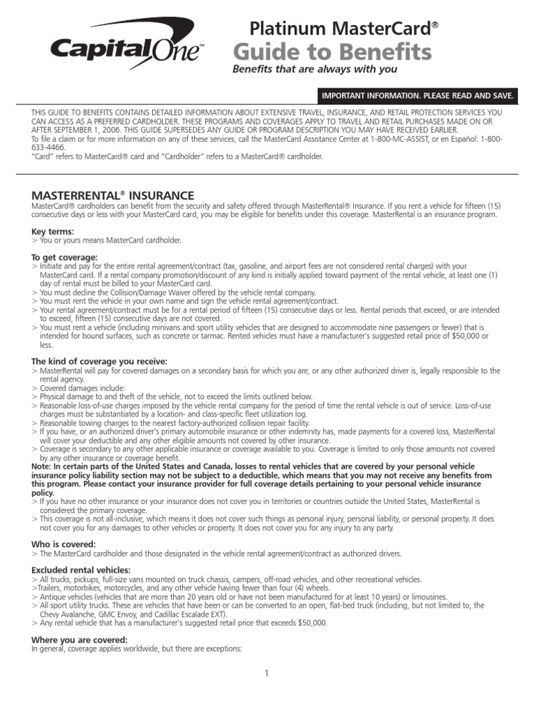 Capital One Master Card Benefits | PDF | Insurance | Credit Card