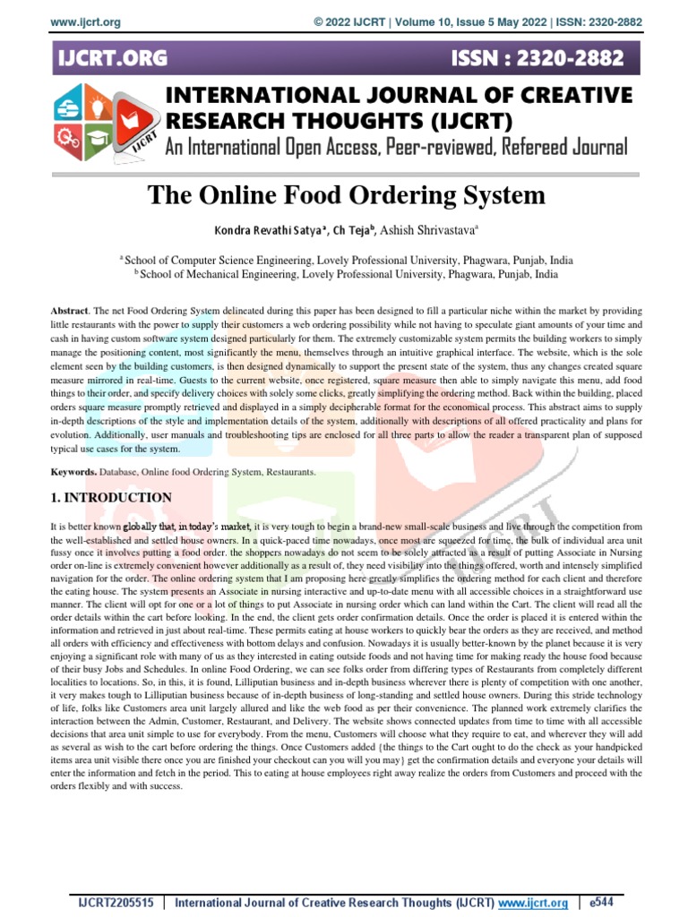 Online Food Ordering System Pdf Websites Information Technology