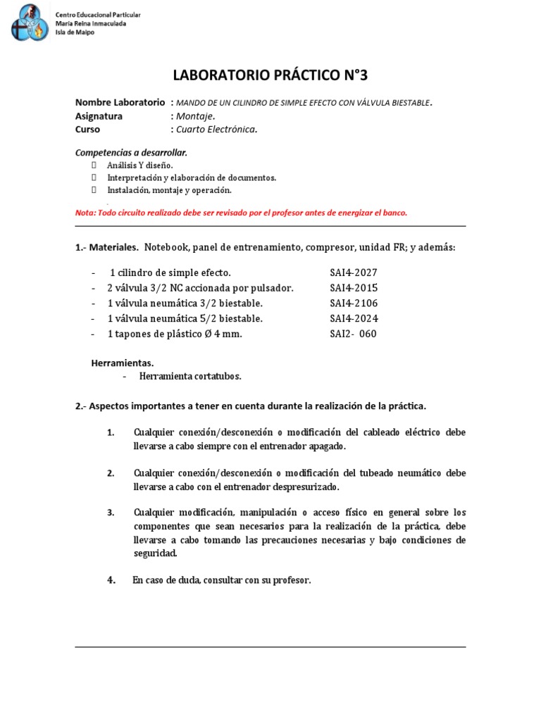 Practico #3 MANDO DE UN CILINDRO DE SIMPLE EFECTO CON VÁLVULA BIESTABLE | PDF
