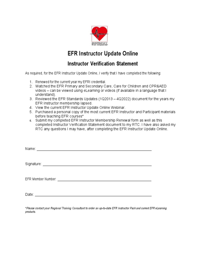 EFR Instructor Update Online_ Verification Statement | PDF