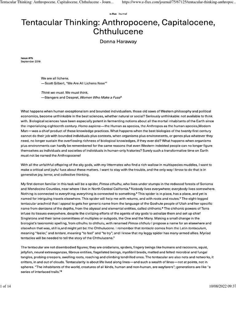 Tentacular Thinking - Anthropocene, Capitalocene, Chthulucene - Journal ...