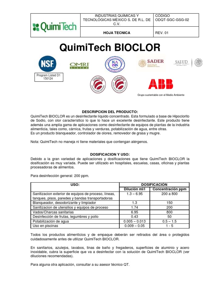 QuimiTech BIOCLOR | PDF
