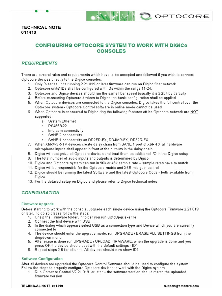 Optocore TechNote 011410 Digico | PDF