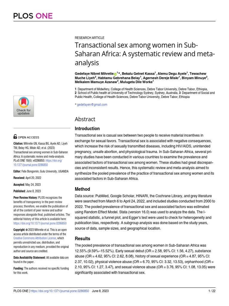 Transactional Sex Among Women In Sub Saharan Africa Pdf
