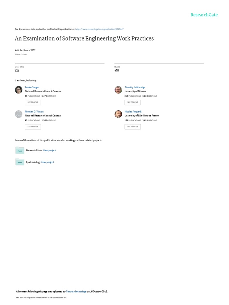 An Examination of Software Engineering Work Practices | PDF | Usability ...