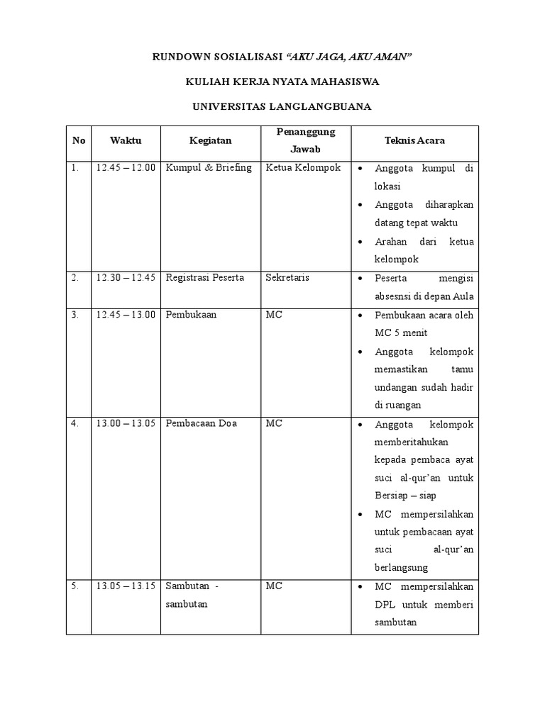 Rundown Sosialisasi | PDF