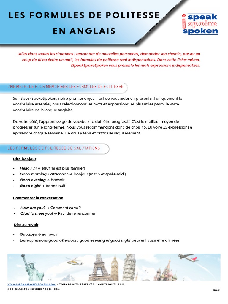 Les Formules de Politesse en Anglais | PDF