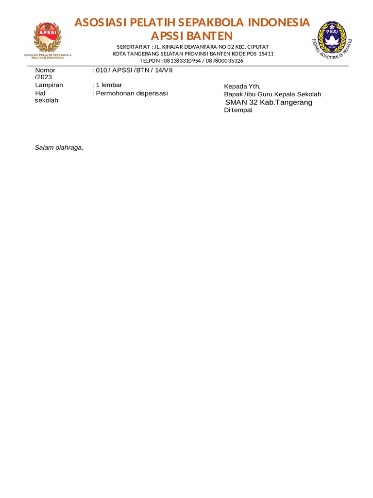 Surat Permohonan Dispen | PDF