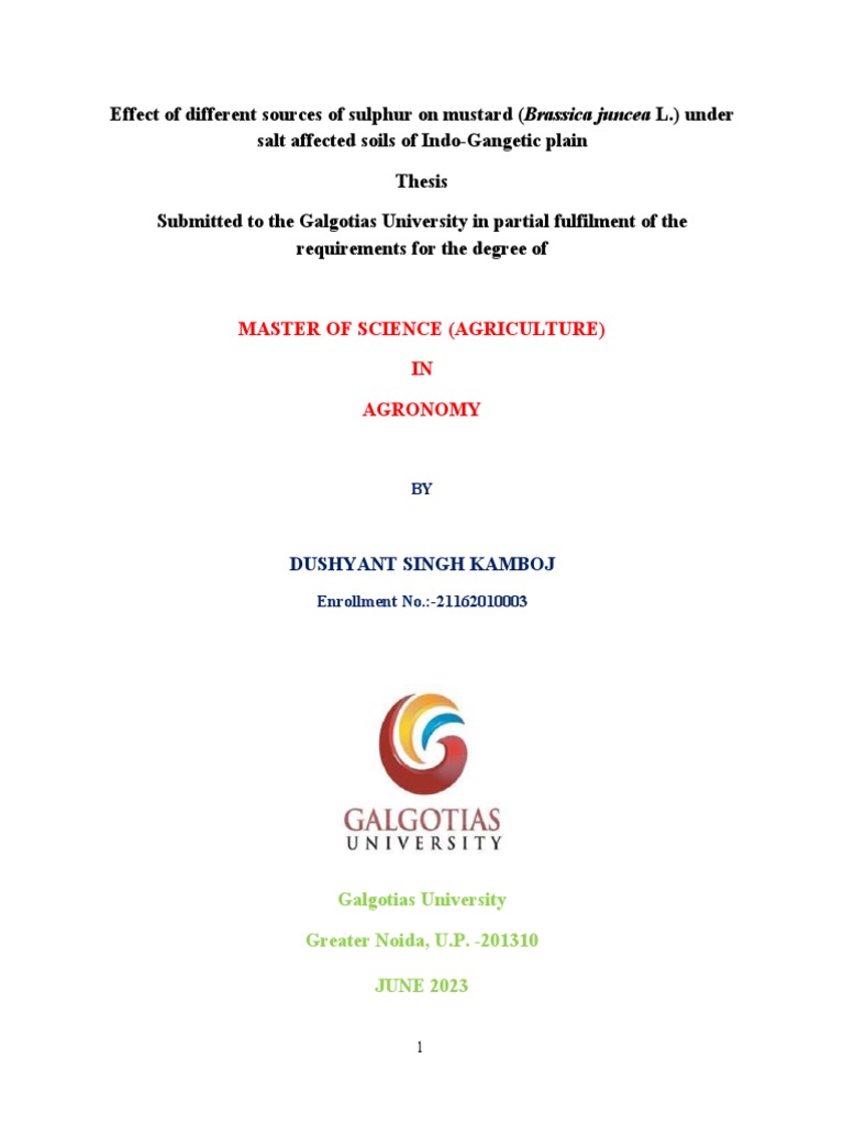 (M.SC Thesis (Agronomy) Final - Dushyant) | PDF | Fertilizer | Soil