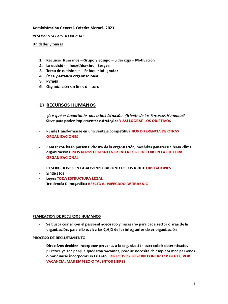 Resumen Admin Segundo Parcial MORONI | PDF