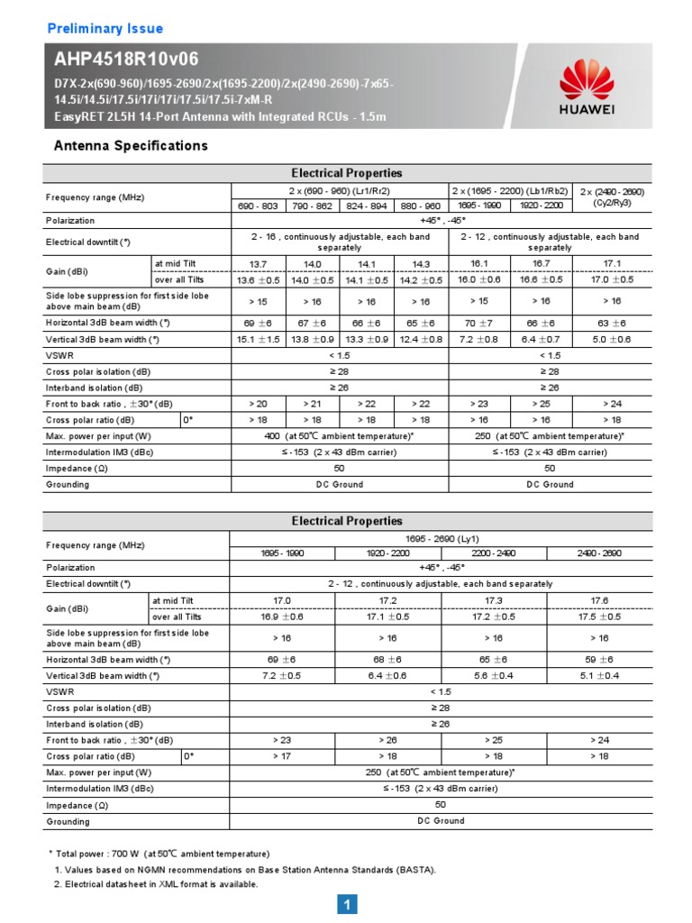AHP4518R10v06: Antenna Specifications | PDF