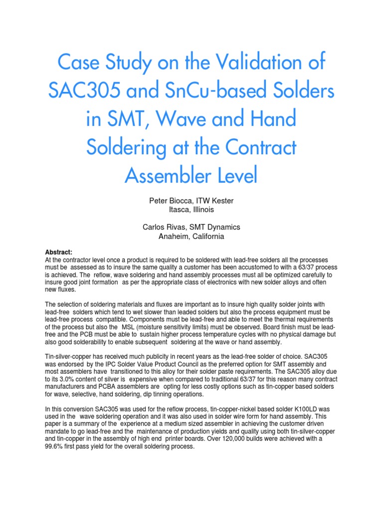 Case Study On The Validation of SAC305 and SnCu Based Solders in SMT ... Case Study On The Validation of SAC305 and SnCu Based Solders in SMT ...