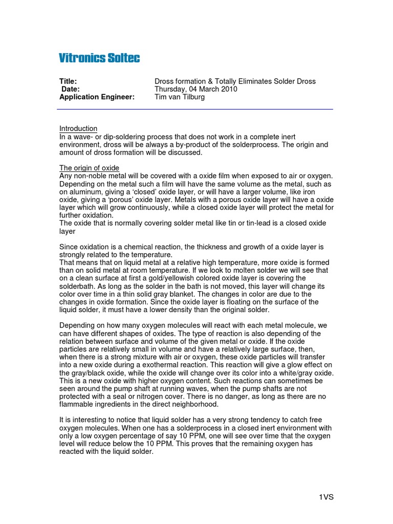 Dross Formation in Wave Soldering | PDF