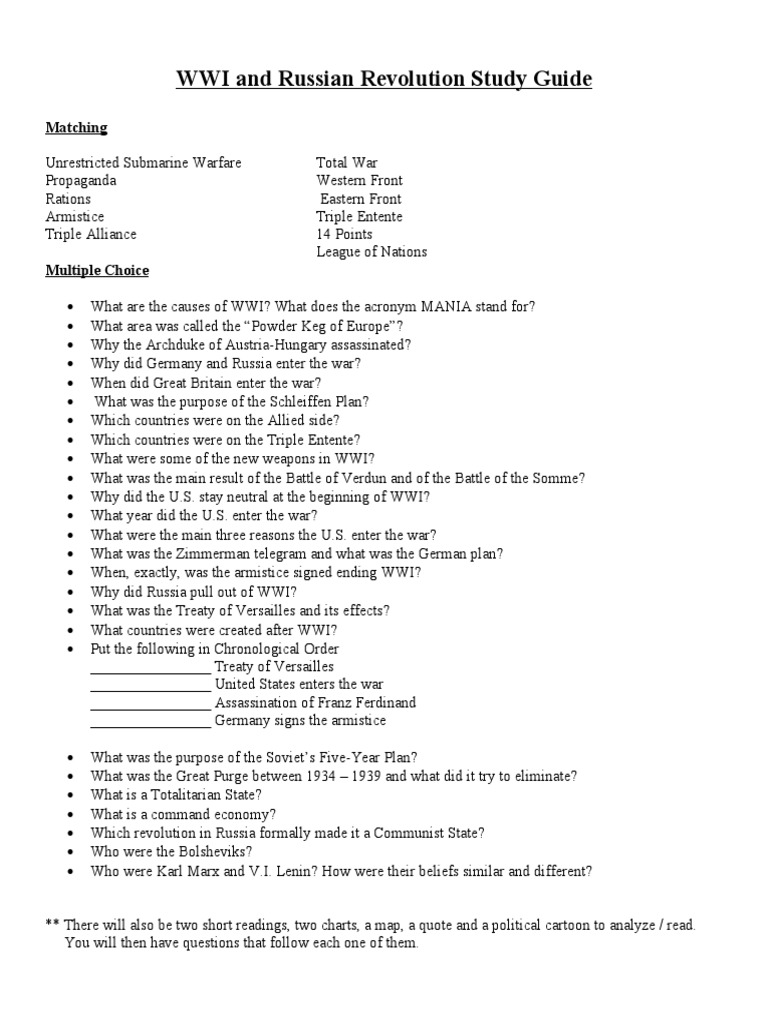 WWI and Russian Revolution Study Guide 2018 | PDF