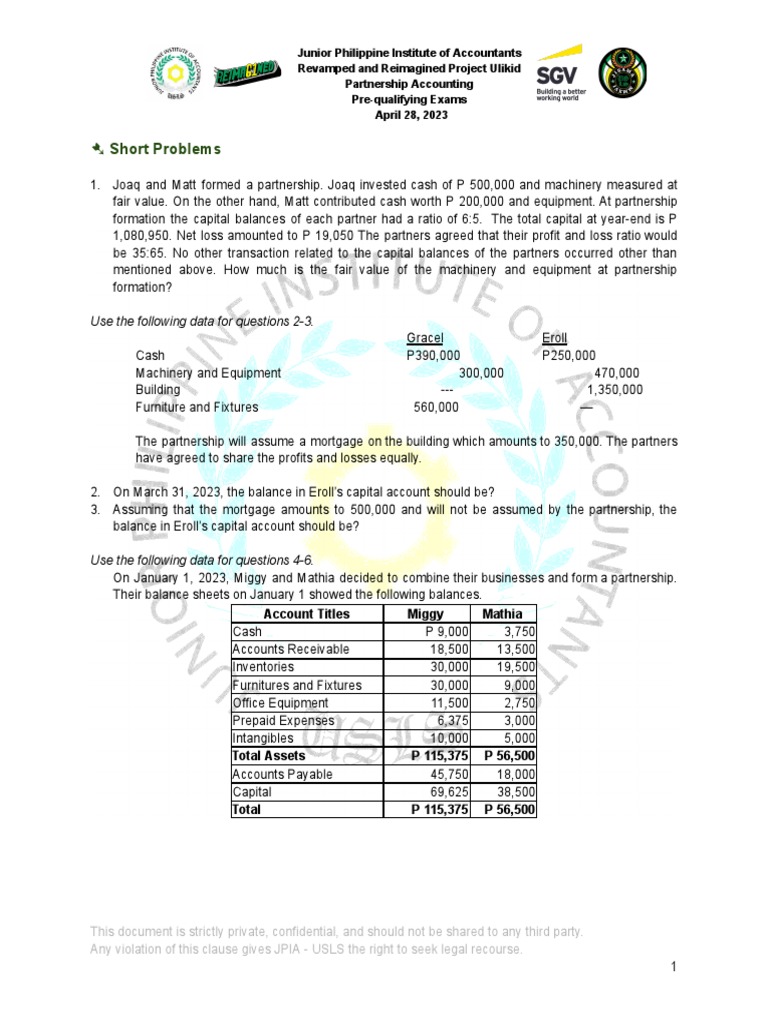 Partnership Accounting Prequalifying SolMan | PDF | Debits And Credits | Book Value