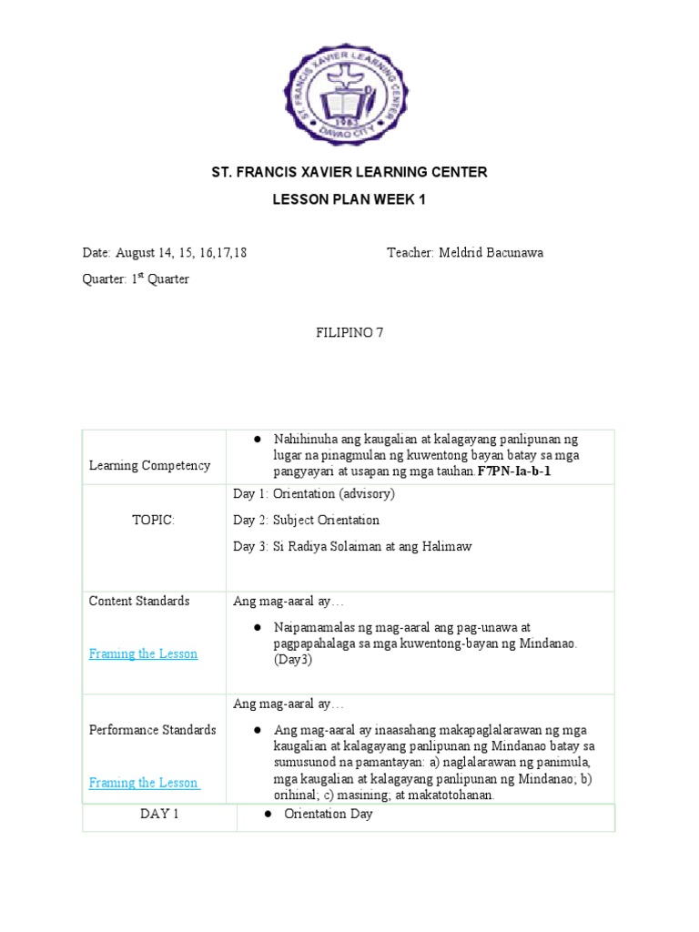 Week 1 Filipino 7 | PDF