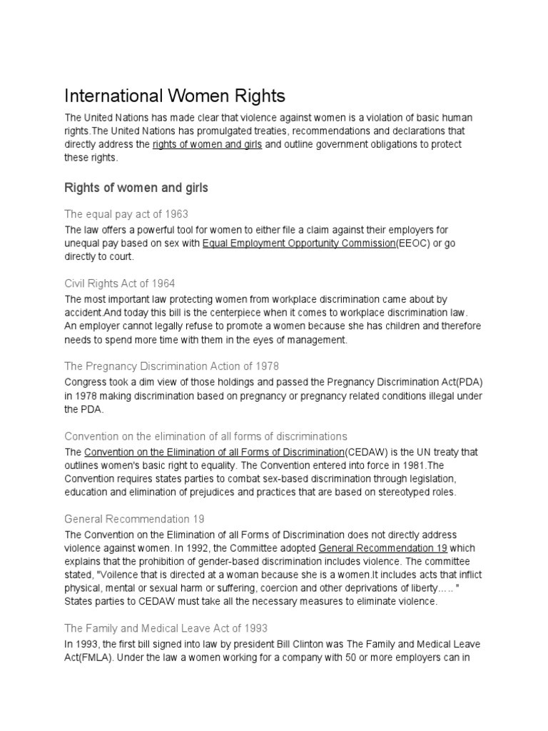 International Women Rights | PDF | Gender Studies | Discrimination ...