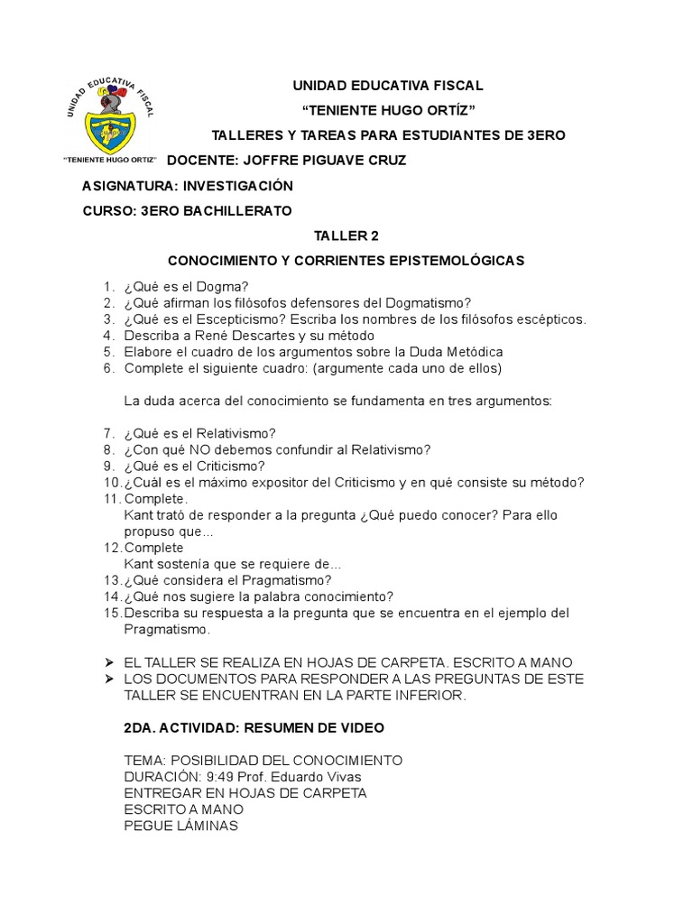 Talleres y Tareas para Estudiantes de 3ero Actividad 2 | PDF