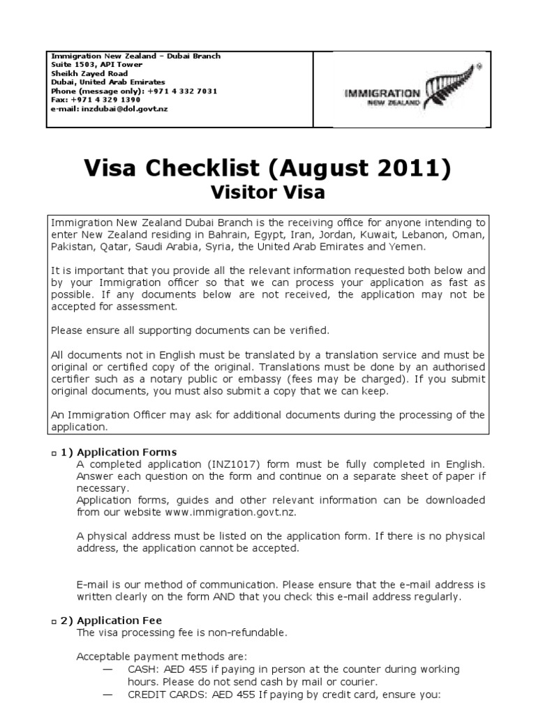 Dubai General Visitors Checklist Feb 2010 | Travel Visa | Passport