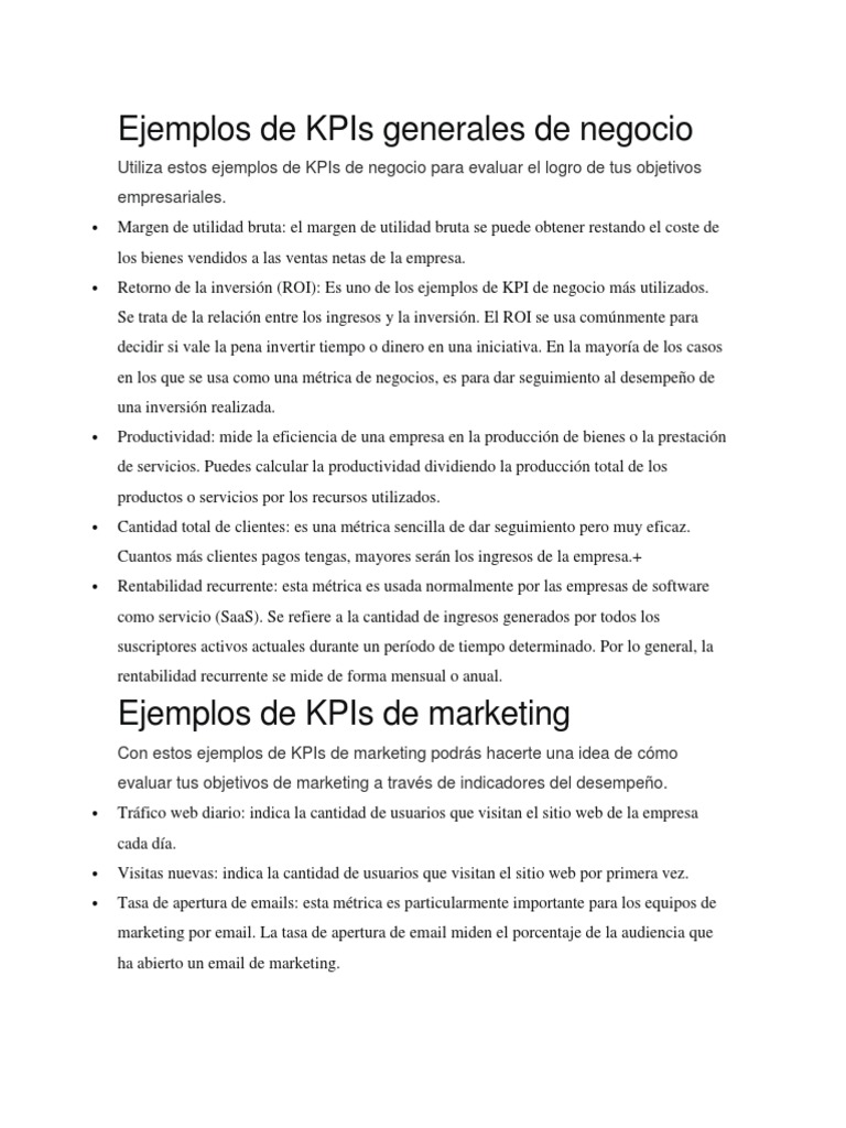 Ejemplos de KPIs Generales de Negocio | PDF | Indicador de rendimiento ... Ejemplos de KPIs Generales de Negocio | PDF | Indicador de rendimiento ...