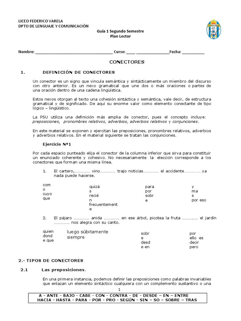Guía de Conectores y Preposiciones | PDF | Oración (Lingüística) | Preposición y Postposición