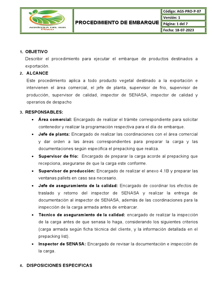 Procedimiento de Embarque Ok | PDF