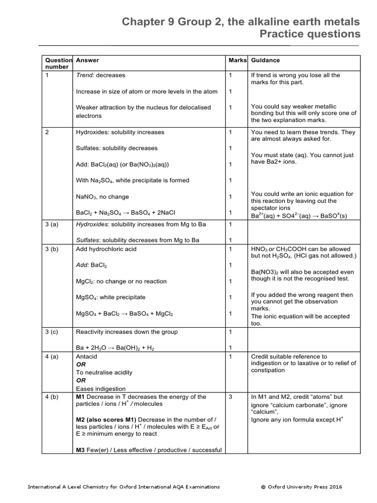 AQA A Level Chem CH9 Practice Question Answers | PDF | Ion | Chemical Bond