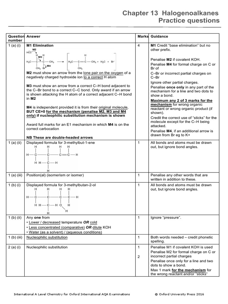 AQA A Level Chem CH13 Practice Question Answers | Download Free PDF | Chemical Bond | Hydroxide