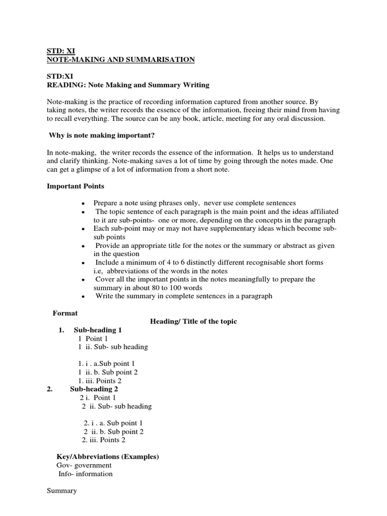 Xi Note-Making and Summarization Sample - 2 | PDF