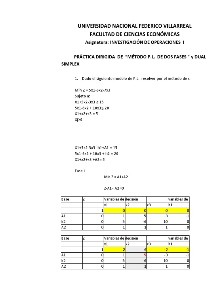 Resolucion Practica Dos Fases y Dual Simplex | PDF | Metodología