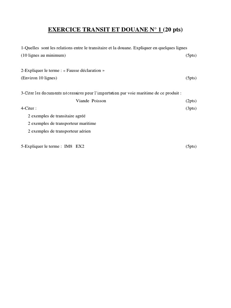 Exercices sur le Transit et la Douane | PDF | Affaires | Ordinateurs