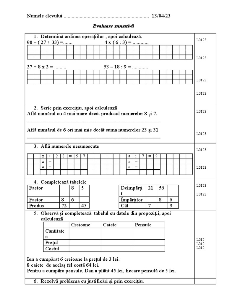 Ev Sum Mate Clasa 2 | PDF