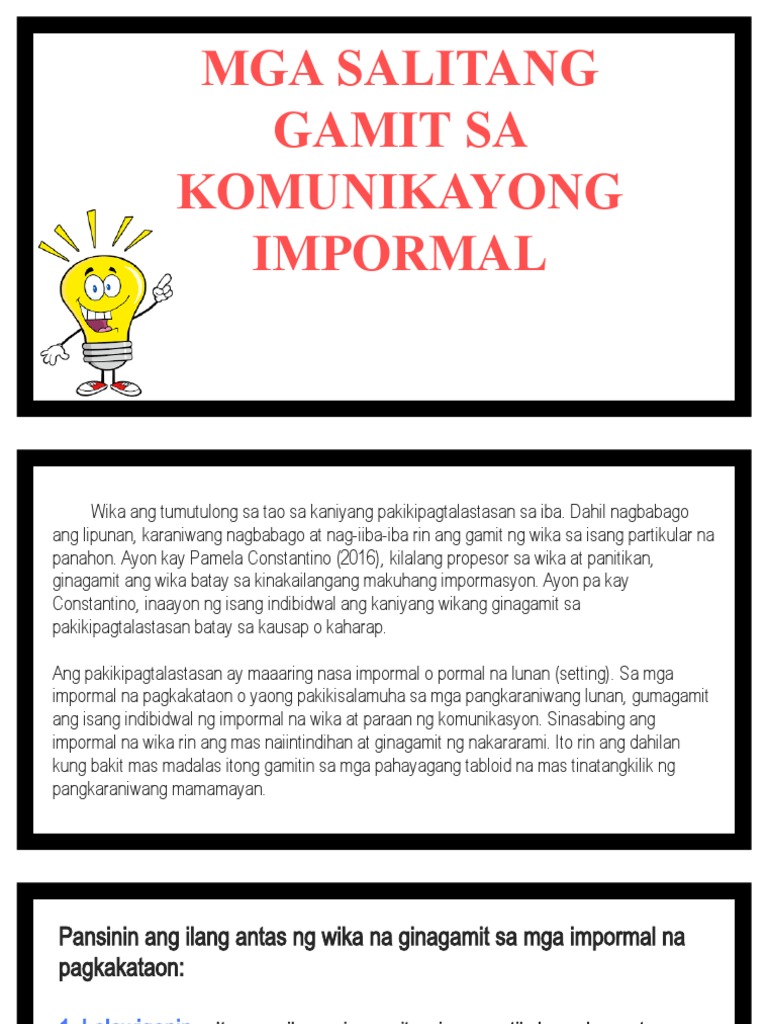 Mga Salitang Gamit Sa Komunikasyong Impormal | PDF