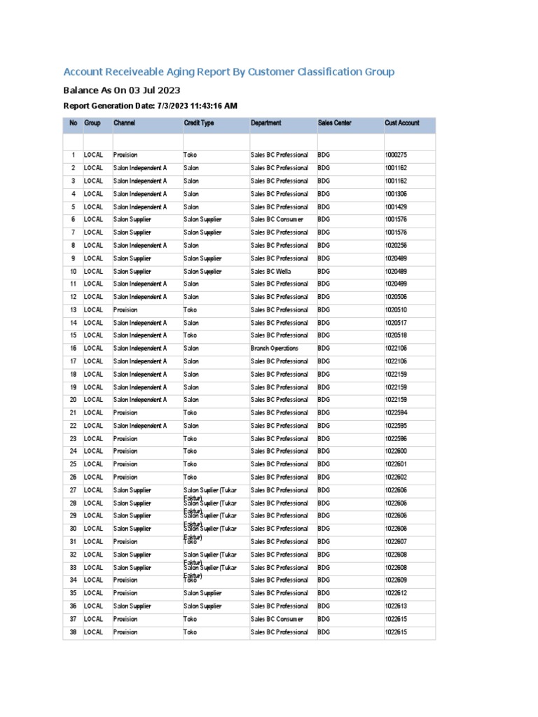 Customer Aging Detail by Customer Classification Group V2 BDG Jul 23 | PDF