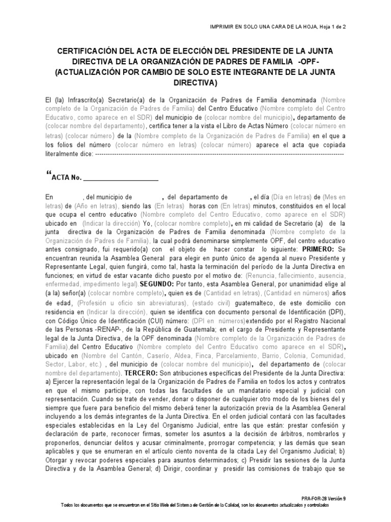 Pra-For-28 Certificacion Posesion Presidente | PDF