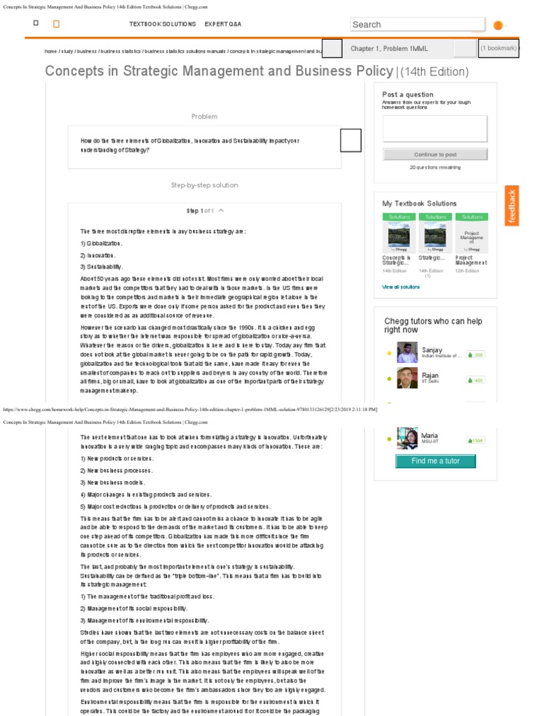 Concepts in Strategic Management and Business Policy 14th Edition Textbook Solu | PDF