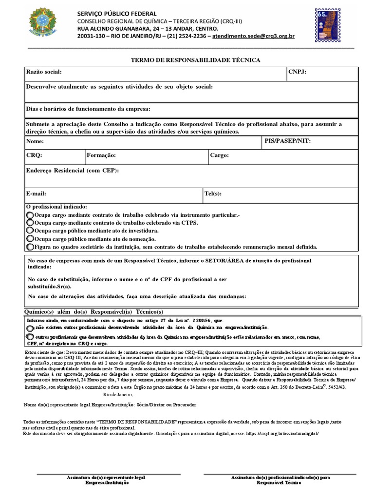 Modelo Termo de Responsabilidade Técnica - Editado | PDF