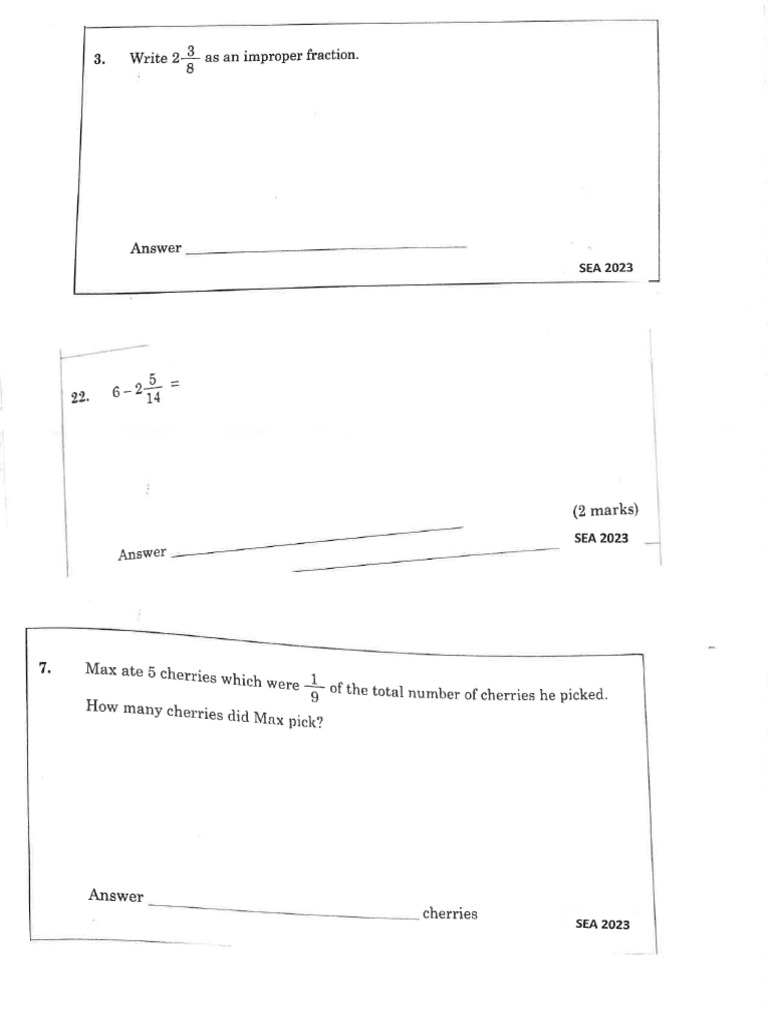 Z Fractions - SEA Past Papers 2019 - 2023 | PDF