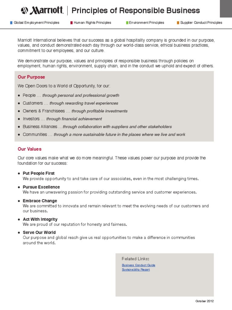 Marriott's Responsible Business Principles | PDF | Sustainability ...