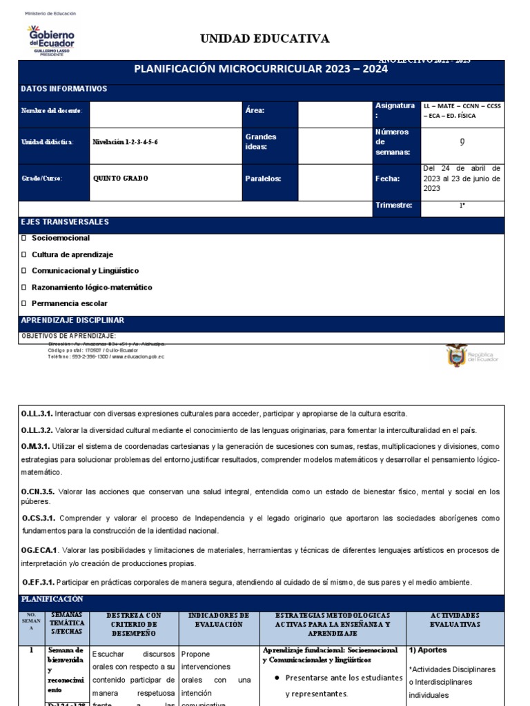 PLANIFICACIÓN DE 5to SEMANAS 1, 2,3,4,5,6,7,8,9 | PDF | Sistema de ...