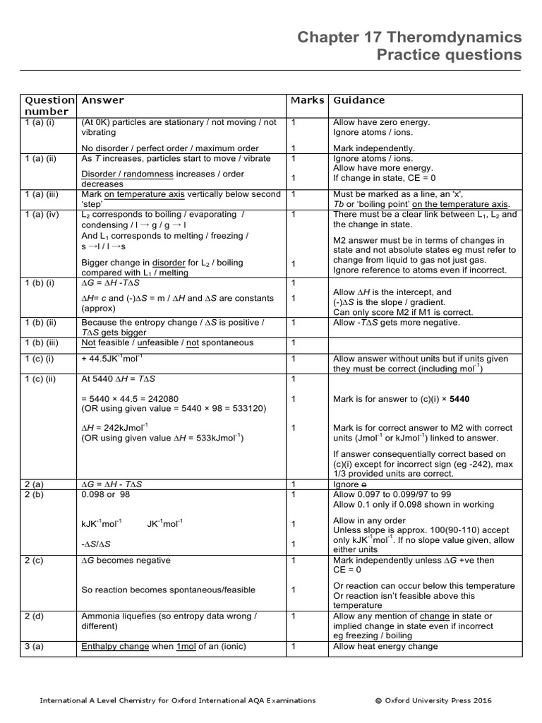 AQA A Level Chem CH17 Practice Question Answers | PDF | Gases | Ionic ...