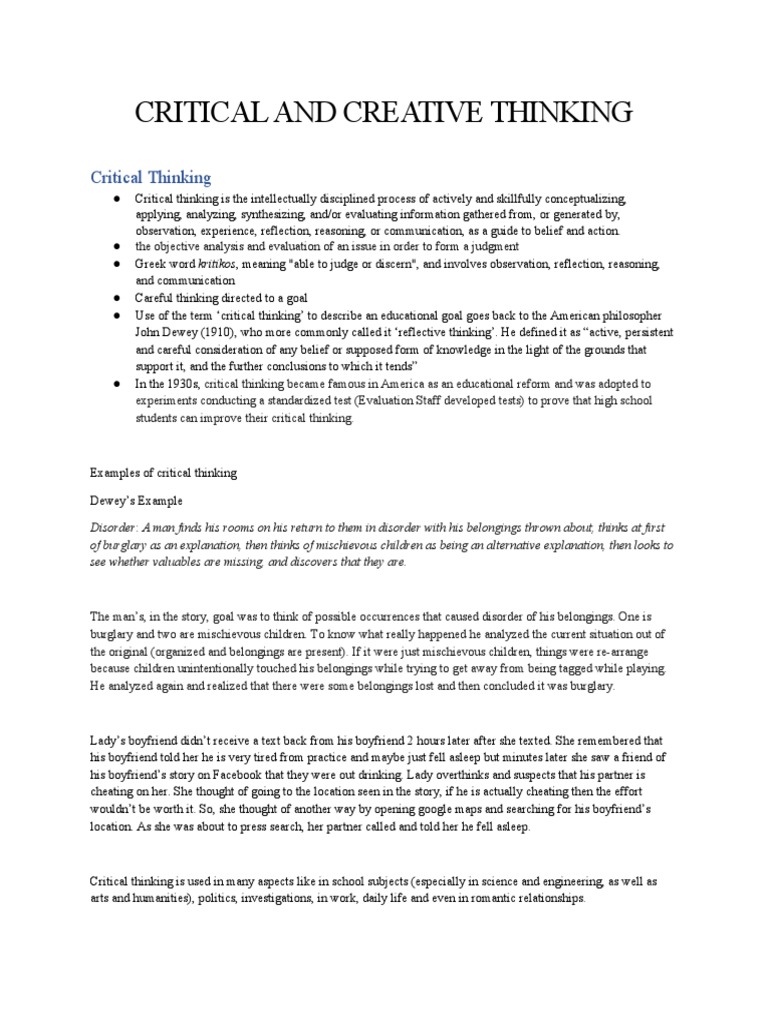 Critical and Creative Thinking | PDF