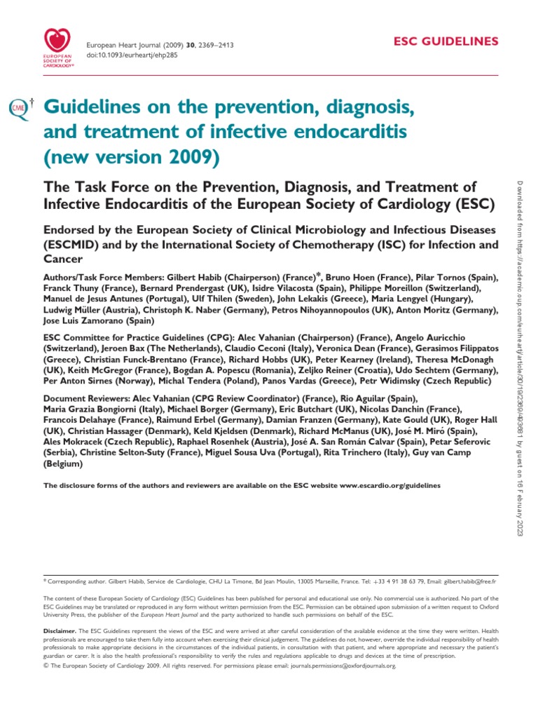 2009 ESC Guidelines On Endocarditis | PDF | Methicillin Resistant ...