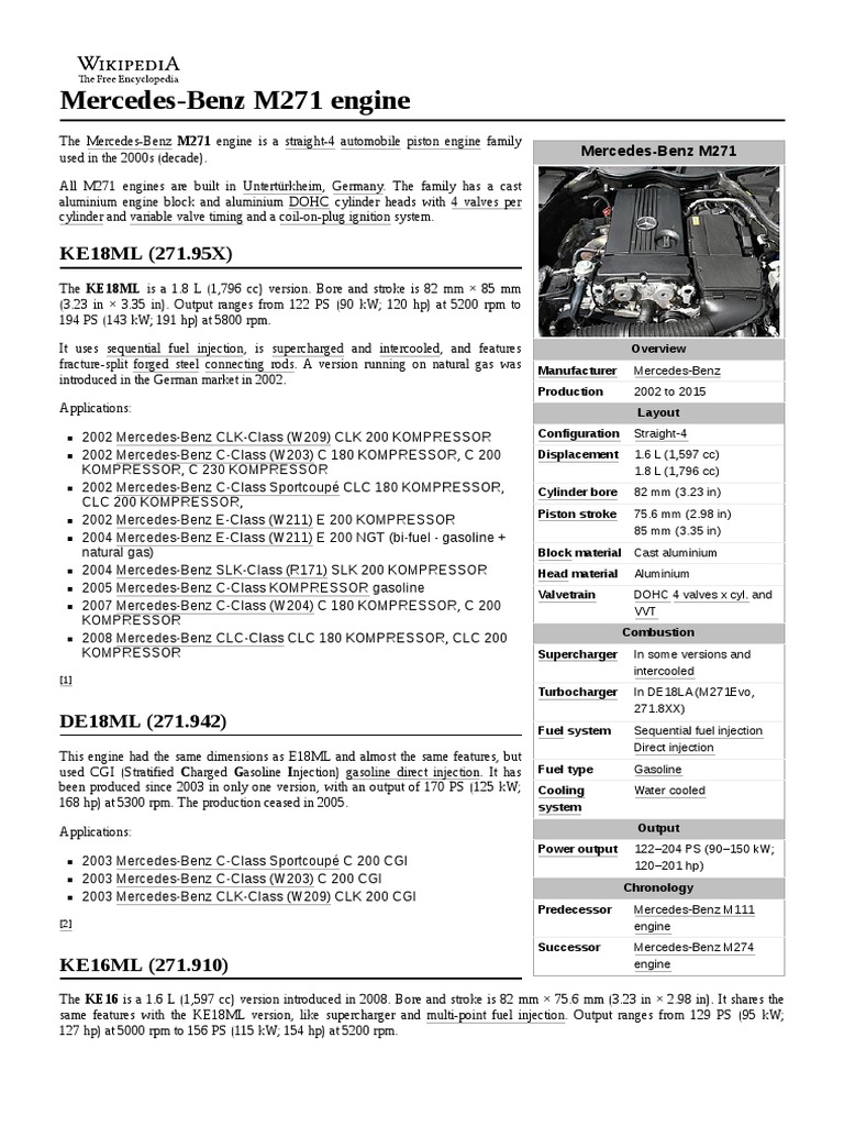 Mercedes-Benz M271 Engine | PDF | Car Manufacturers | Internal Combustion Engine