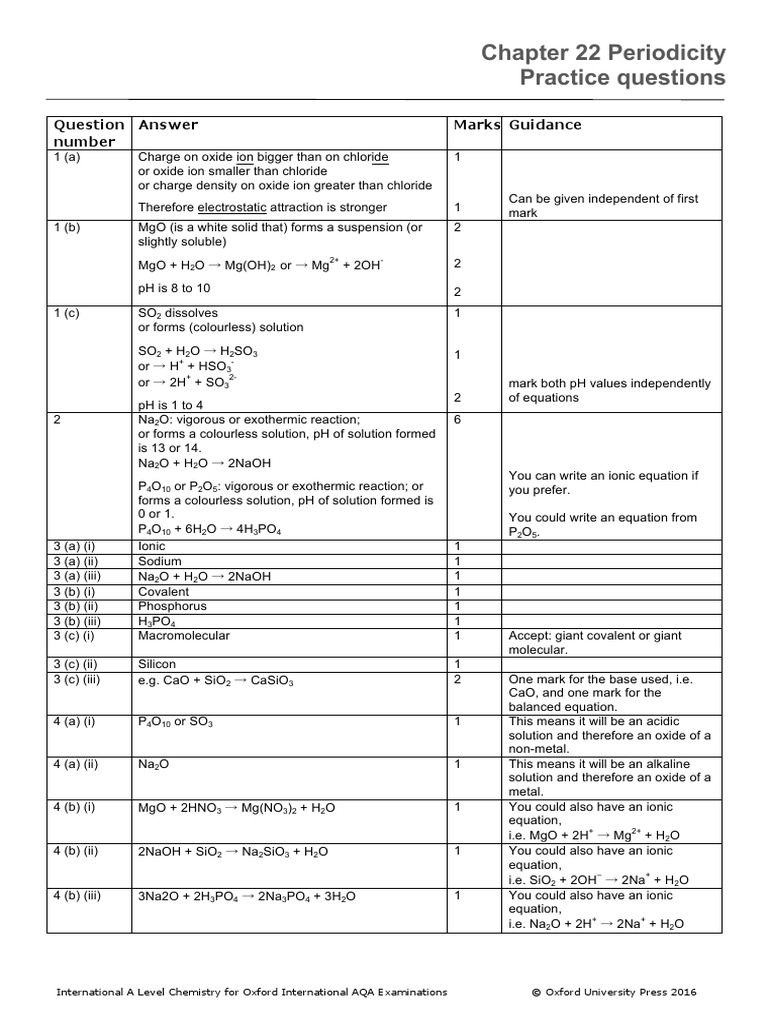 AQA A Level Chem CH22 practice question answers | PDF